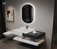 China Mocee Premium Sintered Stone Bathroom Vanity 80cm with Integrated Basin LED Mirror Wall Mounted Sink Cabinet for sale
