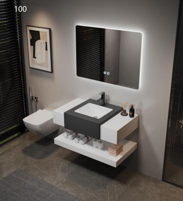 China Mocee Premium Sintered Stone Bathroom Vanity 80cm Wall Mounted with Integrated Basin and LED Mirror for sale