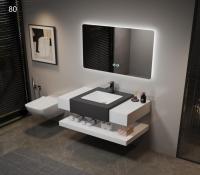 China Mocee Premium Sintered Stone Bathroom Vanity 80cm Wall Mounted with Integrated Basin and LED Mirror for sale