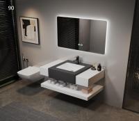 China Mocee Premium Sintered Stone Bathroom Vanity 80cm Wall Mounted with Integrated Basin and LED Mirror for sale