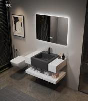China Mocee Premium Sintered Stone Bathroom Vanity 80cm Wall-Mounted Sink Cabinet with LED Mirror for sale