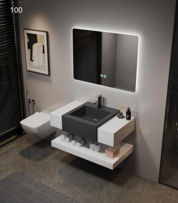 China Mocee Premium Sintered Stone Bathroom Vanity 80cm Wall-Mounted Sink Cabinet with LED Mirror for sale
