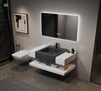 China Mocee Premium Sintered Stone Bathroom Vanity 80cm Wall-Mounted Sink Cabinet with LED Mirror for sale