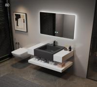 China Mocee Premium Sintered Stone Bathroom Vanity 80cm Wall-Mounted Sink Cabinet with LED Mirror for sale