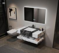 China Mocee Premium Sintered Stone Bathroom Vanity 80cm 90cm 100cm with Integrated Basin and LED Mirror for sale