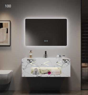 China Mocee Premium Sintered Stone Bathroom Vanity 60cm 80cm 100cm with Integrated Basin and LED Mirror Wall-Mounted for sale