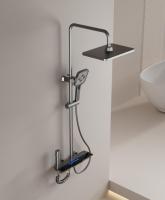 China Gun Grey Four-Function Deluxe Button Shower Set with LED Display 1.5MM Space Aluminum Construction for sale