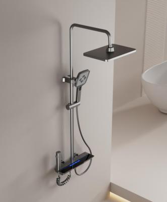 China Gun Grey Four-Function Deluxe Button Shower Set with LED Display 1.5MM Space Aluminum Construction for sale