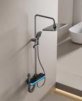 China Gun Grey Four-Function Deluxe Button Shower Set with LED Display 1.5MM Space Aluminum Construction for sale