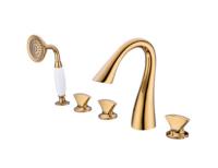 China Luxury Deck Mounted Bathtub Faucet Set with Hand Shower Solid Brass Gold Finish Roman Tub Mixer for sale