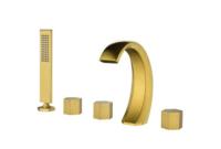 China Luxury Deck Mounted Bathtub Faucet Set with Hand Shower Solid Brass Gold Finish Roman Tub Mixer for sale