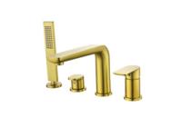 China Luxury Deck Mounted Bathtub Faucet Set Solid Brass Gold Finish Roman Tub Mixer with Hand Shower 25011 for sale