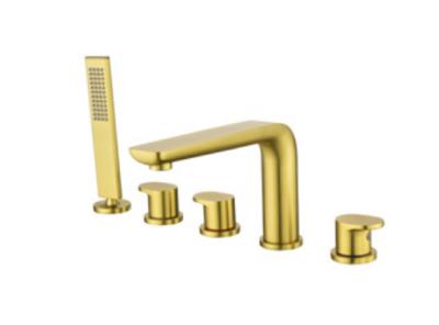 China Luxury Deck Mounted Bathtub Faucet Set with Hand Shower Solid Brass Gold Finish 25012 for sale