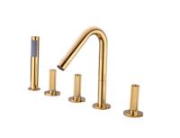 China Luxury Deck Mounted Bathtub Faucet Set Solid Brass Gold Finish Roman Tub Mixer with Hand Shower 25015 for sale