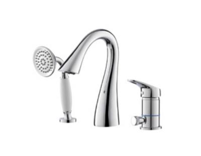 China Luxury Deck Mounted Bathtub Faucet Set with Hand Shower Solid Brass Gold Finish Roman Tub Mixer for sale