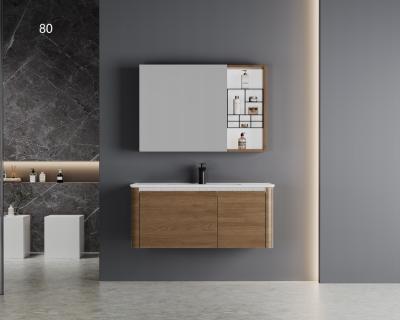 China Mocee Wood Grain Bathroom Vanity Set CK039 600mm 700mm 800mm Stainless Steel Wall Mounted Cabinet with Mirror for sale