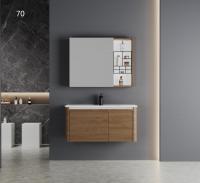 China Mocee Wood Grain Bathroom Vanity Set CK039 600mm 700mm 800mm Stainless Steel Wall Mounted Cabinet with Mirror for sale
