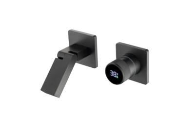 China LED Digital Display Wall Mounted Basin Faucet Brass Single Handle Concealed Bathroom Sink Mixer Tap 25110 for sale