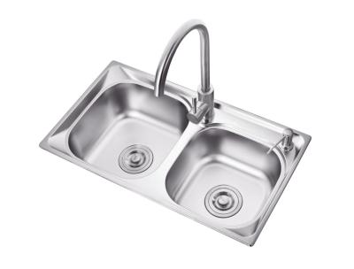 China Mocee Machine Made Double Bowl Stainless Steel Kitchen Sink Model MM-DB/S/SLO-7239 for sale