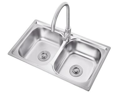 China Mocee Machine Made Double Bowl Stainless Steel Kitchen Sink Model MM-DB/S/E-7240 for sale