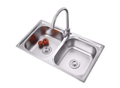 China Mocee Machine Made Double Bowl Stainless Steel Kitchen Sink Model MM-DB/S/E-8046 for sale