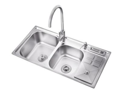 China Mocee Machine Made Double Bowl Stainless Steel Kitchen Sink Model MM-DB/S/DBO-9245-KH/WB for sale