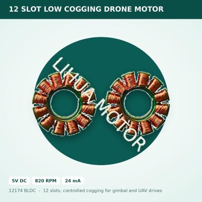 China 12174 BLDC 12 Slot 5V Brushless DC Motor 22.5mm 820 RPM Low Cogging for Drone Gimbal for sale
