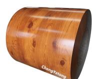 China Wood Grain PET Film Prepainted Galvalume Steel Coil For Interior Decoration for sale