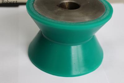 China Green Polyurethane Roller Wheels 4 Inch Cast Iron Center High Precision for sale