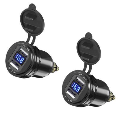China Double QC2.0 USB Car Charger Socket Aluminum Alloy Voltage Monitoring for sale