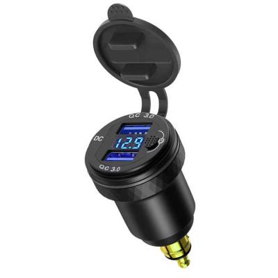 China Waterproof QC3 0 36W Aluminum Car Charger Voltage Monitor Switch 12-24V for sale