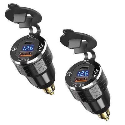 China 54W PD QC3.0 2 Port Motorcycle Phone Charger Aluminum Alloy Motorbike Usb Socket for sale