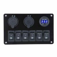 China Dual USB LED Voltmeter 6 Gang Marine Switch Panel DC12V/24V Compact for sale