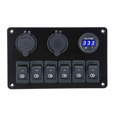 China Dual USB LED Voltmeter 6 Gang Marine Switch Panel DC12V/24V Compact for sale
