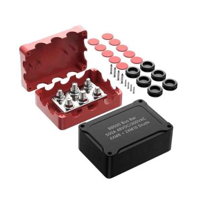 China 500A 48VDC Power Distribution Block With 4M8+2M10 Studs Covered Dual Polarity for sale