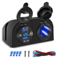 China QC3.0 Double USB Car Charger Waterproof Switch Voltage 12-24V for sale