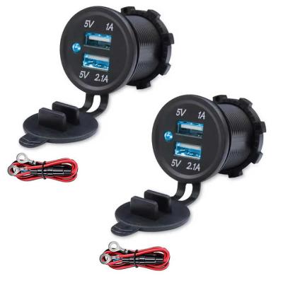 China 2 Pack 12V 24V IP65 Waterproof Auto USB Charger Double USB Car Charger for sale