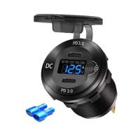 China 12-24V 54W Aluminum Dual PD 3.0 USB Car Charger Button Voltmeter for sale