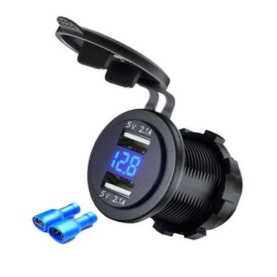 China 12Volt Dual USB Car Charger Socket 5V 2.1A For Car Bus Motorcycle Boat Charging for sale