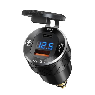 China Motorcycle PD Type C Phone Charger 12 volt Adapter Plug in-Type USB A QC3.0  Waterproof Design for sale