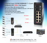 China Industrial 8-port 10/100/1000BASE-T + 2-port 1000BASE-SFP 250m PoE Switch for sale