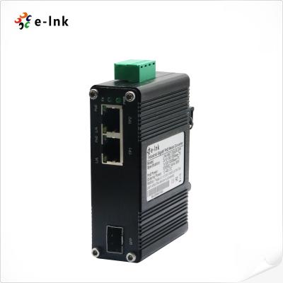 China Mini Industrial SFP to 2xGigabit PoE+ Media Converter 30W -40~75°C for sale