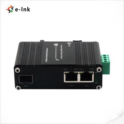 China Mini Industrial SFP to 2xGigabit PoE++ Media Converter 60W -40~75°C for sale