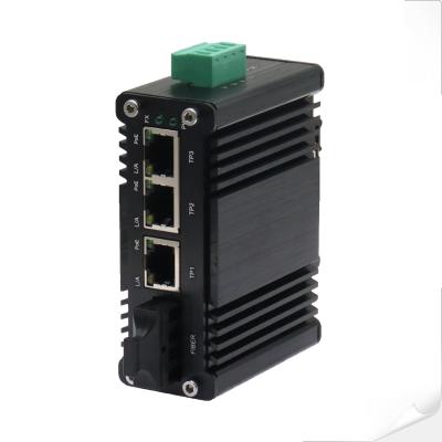 China Unmanaged Industrial PoE Switch 3 Port PoE+ Fiber Optic Wide Voltage for sale