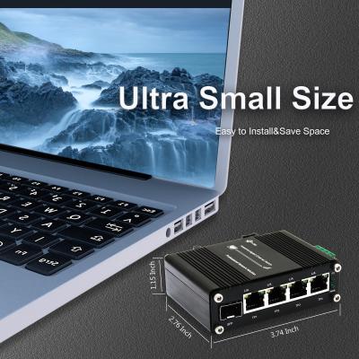 China Mini Industrial 4-Port PoE Ethernet Switch 10/100/1000Mbps 802.3at Compliant 30W per Port Switch with 12~48VDC Input and Voltage Booster for sale