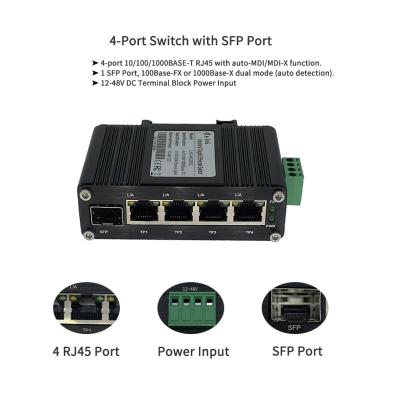 China Unmanaged Din Rail Media Converter 4 Port 10/100/1000T 6W 48VDC for sale