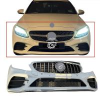 China 2015-2019 for Mercedes-Benz C-Class W205 Front Bumper C180 C200 C260 C300 Front Bumper Gloss Black AMG GT Center Grid Sensor for sale