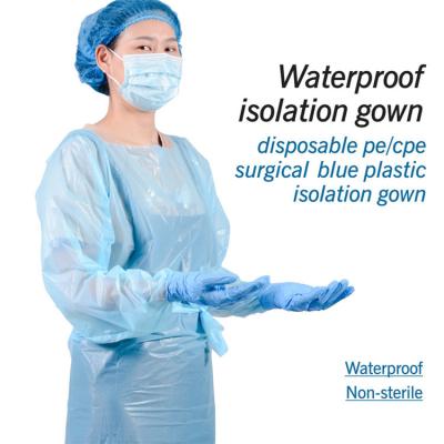 China Non Sterile Waterproof CPE Disposable Gown Reinforced Surgical Isolation Gown for sale