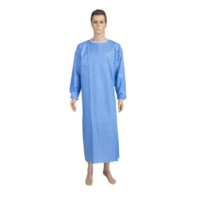China Reinforced 35gsm Sms Isolation Gown Blue Knit Cuffs Operation Coat for sale