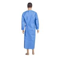 China Reinforced 35gsm Sms Isolation Gown Blue Knit Cuffs Operation Coat for sale